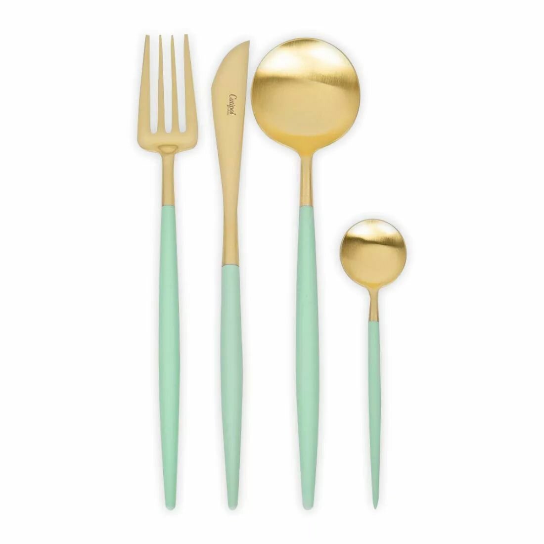 Набор столовых приборов Cutipol Goa Celadon Green Matte Brushed Gold Plated GO.006. CEGB