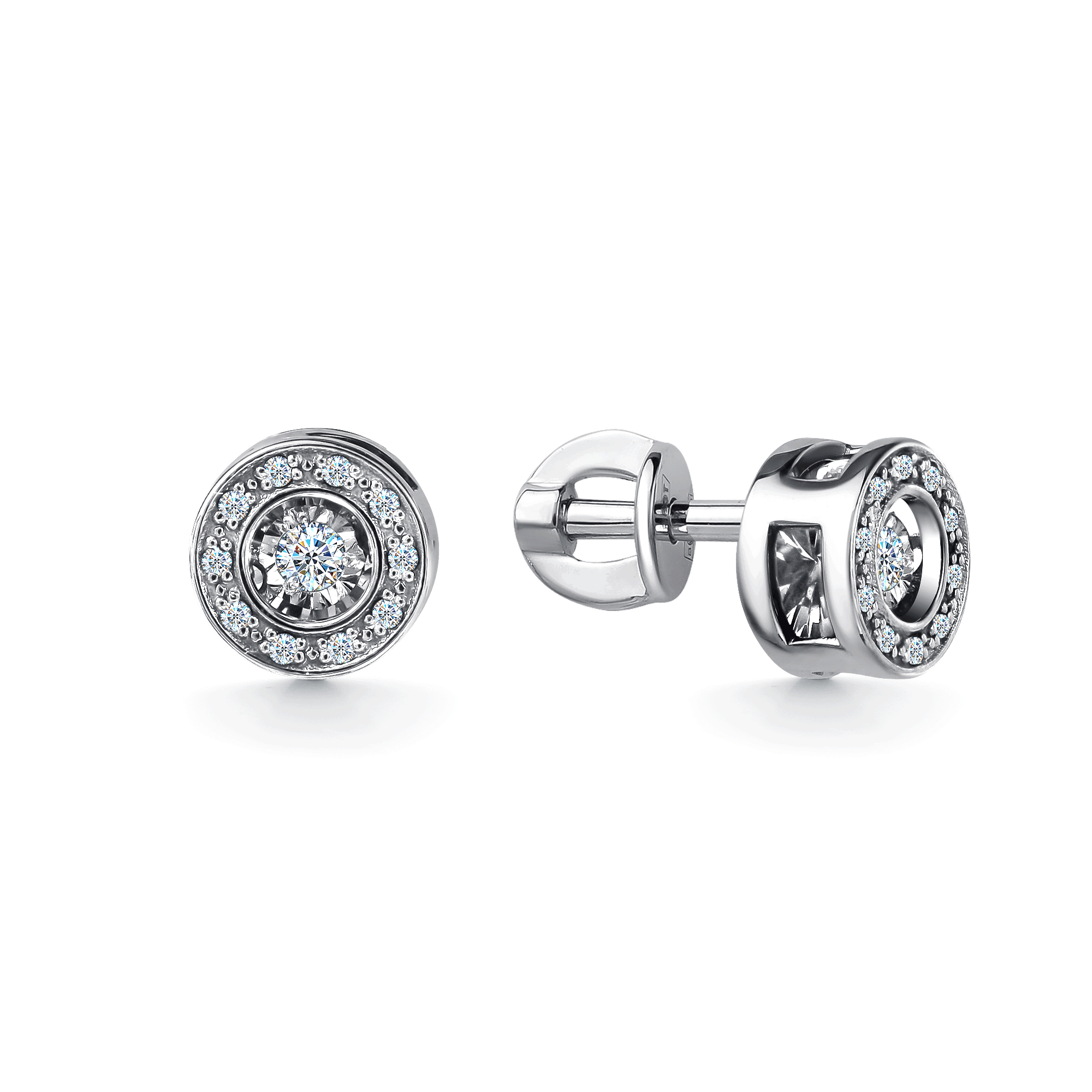 Серьги пусеты, белое золото, 585 проба, бриллиант