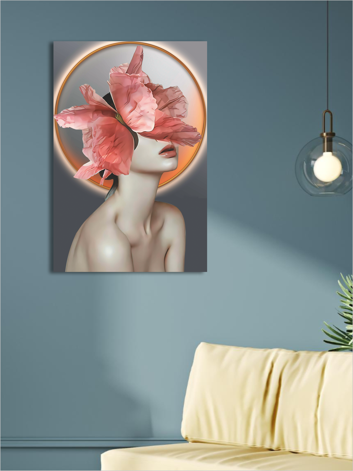 Картина для интерьера на стену портрет. Обнаженная девушка с розовым цветком 40х60 см на холсте на подрамнике