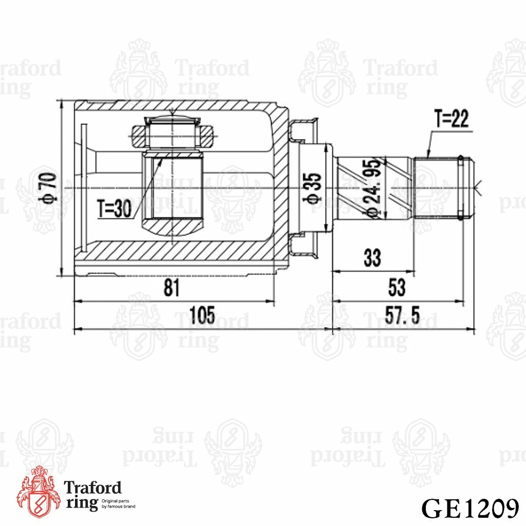 ШРУС внутренний правый, для Шевроле Авео арт GE1209 Traford Ring