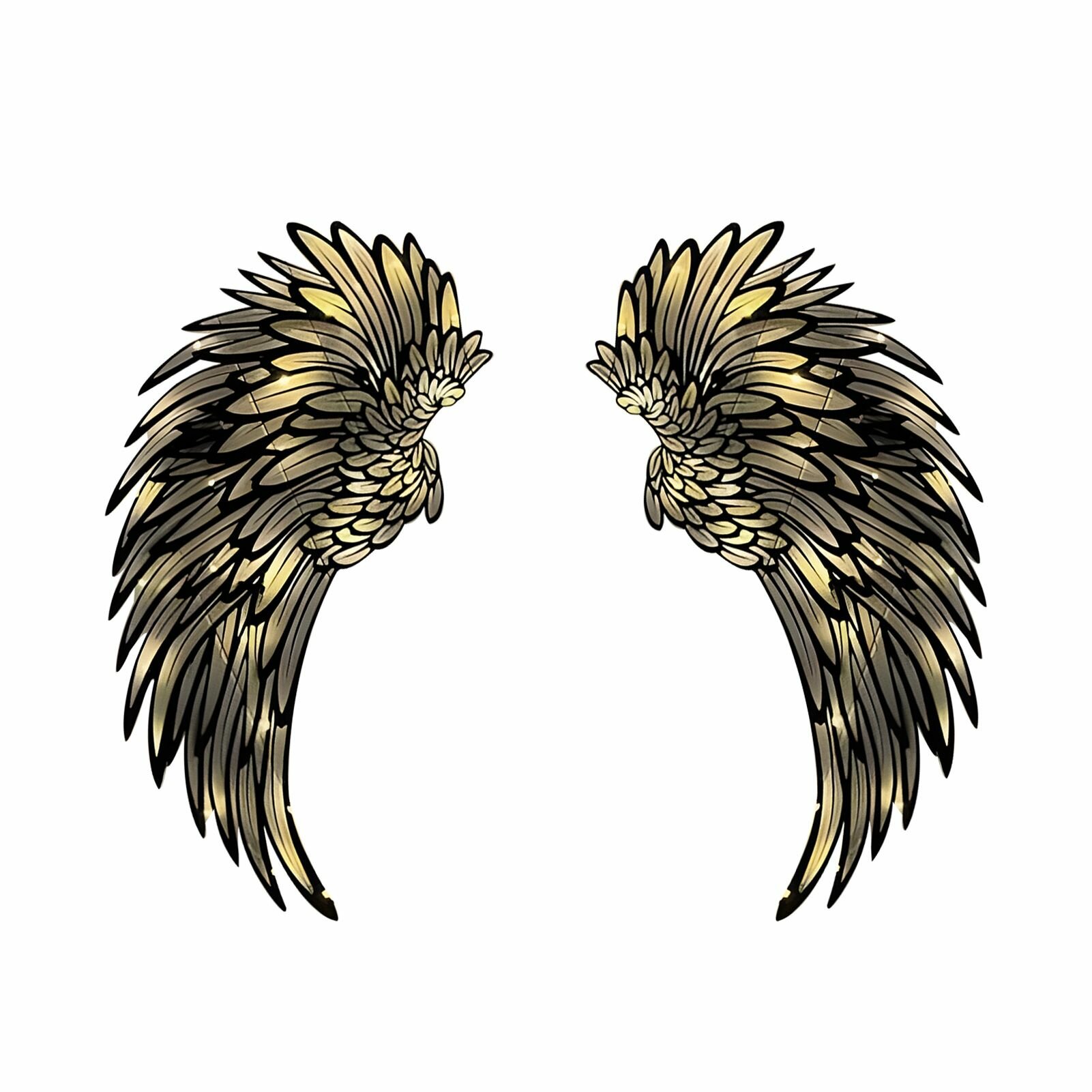 1 пара металлических наклеек на стену в виде крыльев ангела со светодиодной подсветкой, уникальный декор для дома, прочное металлическое покрытие, простота установки