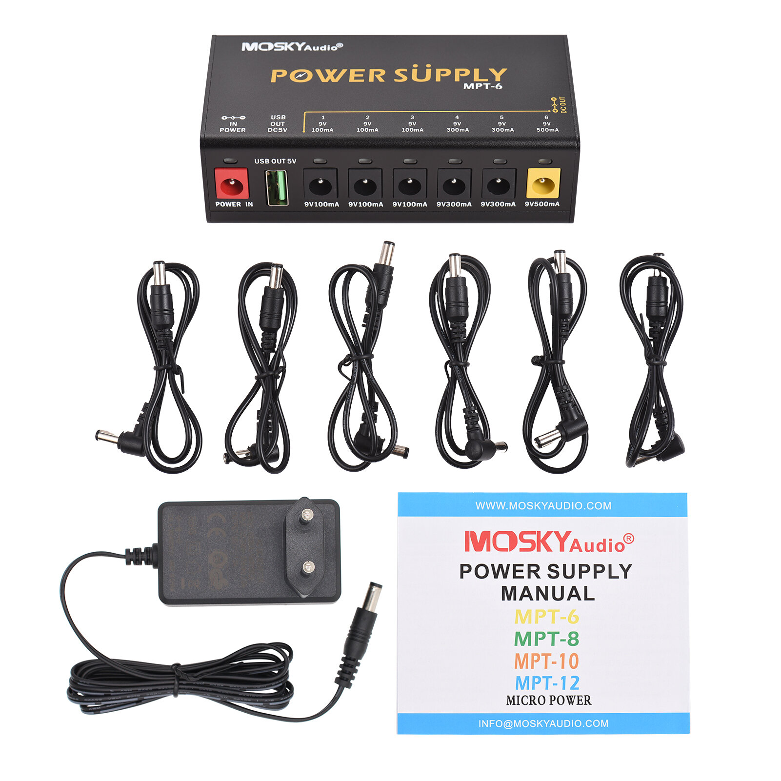 6-канальный блок питания для гитарной педали с независимой защитой от короткого замыкания, светодиодный индикатор питания, совместимый с 6 педалями адаптер питания