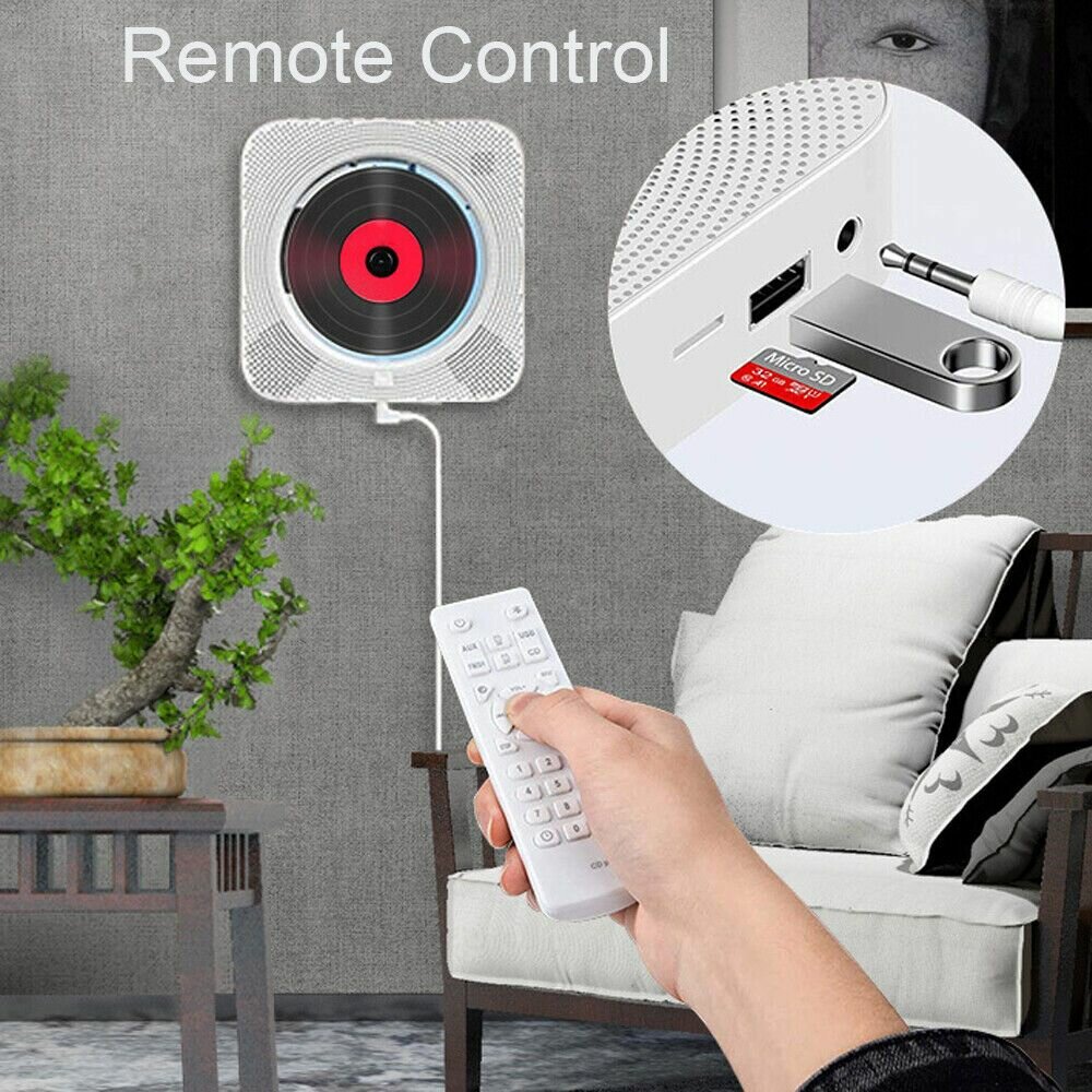 Настенный проигрыватель компакт-дисков MEGICOT, Bluetooth 5.0, встроенные динамики, пульт дистанционного управления с пылезащитным чехлом, поддержка FM-радио, USB-флеш-память, Micro SD, AUX Play