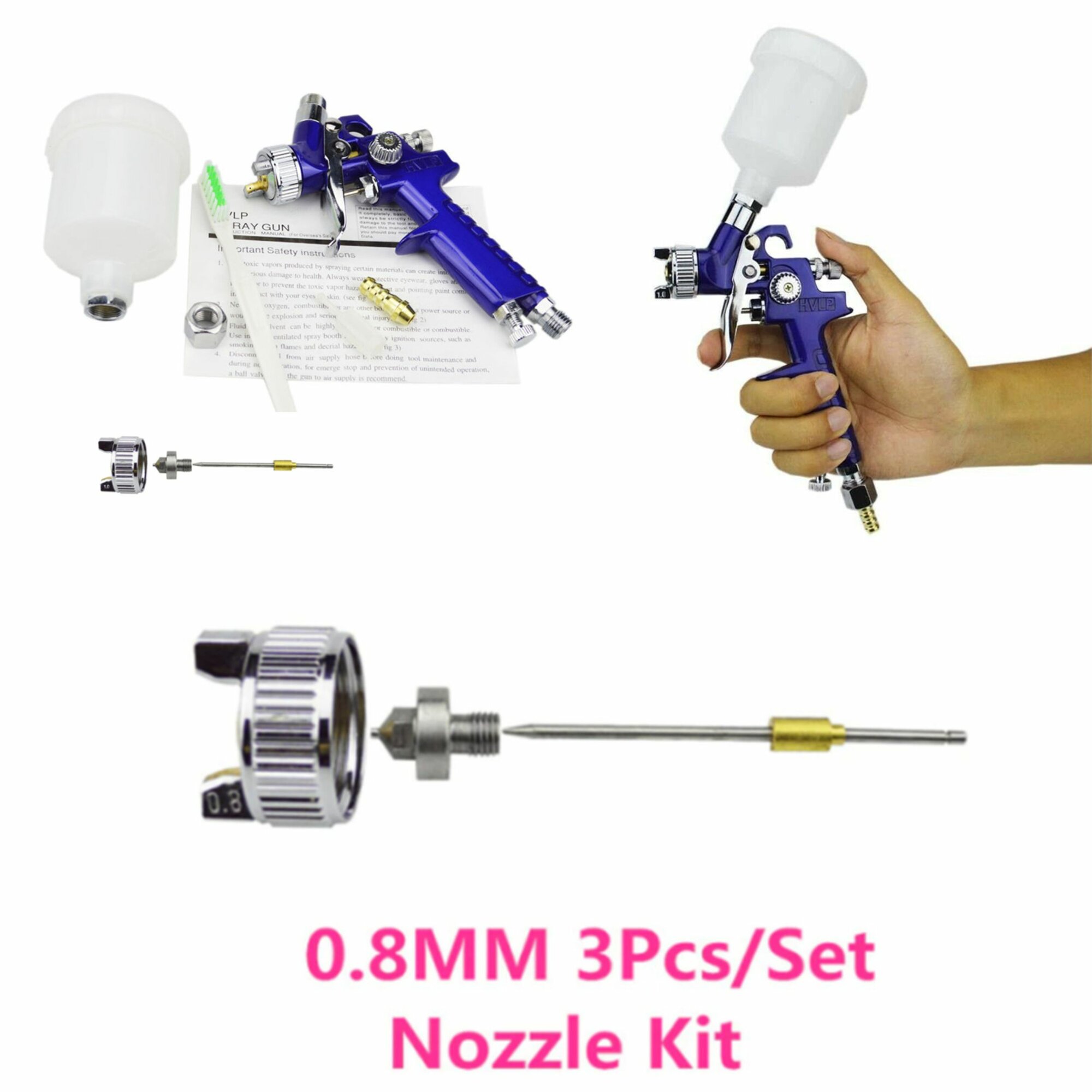 Краскопульт H-2000 Professional Hvlp Mini Air Paint Airbrush для покраски автомобиля аэрографом с соплами 0,8 мм и 1,0 мм