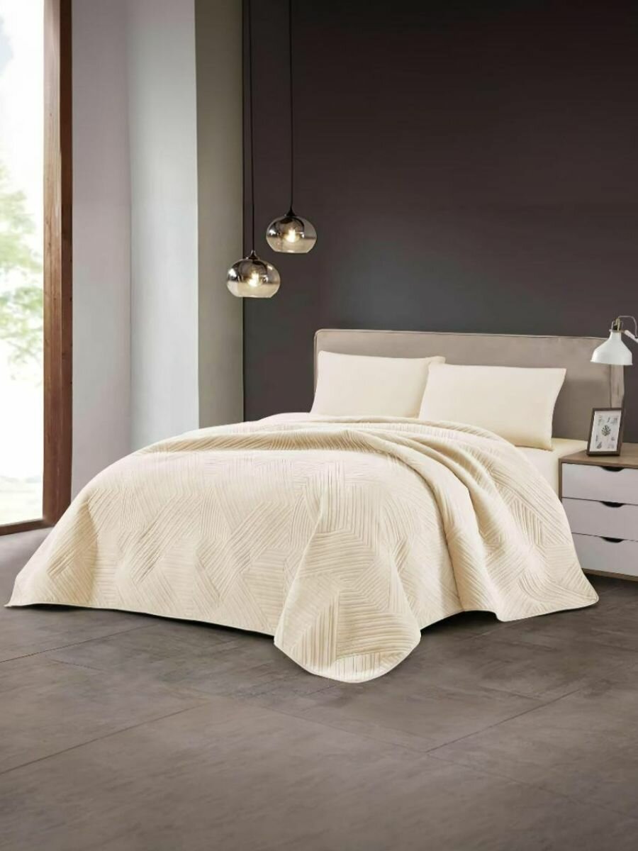 Покрывало на кровать 160х220 см, стеганное, геометрия, белое