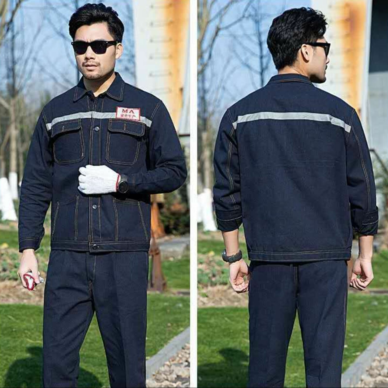 Джинсовая ткань, сварщик, спецодежда, подземный механик, автослесарь, костюм одежды.-