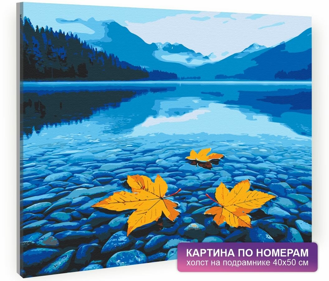 Картина по номерам на холсте с подрамником 40х50 см. Природа, горы, море, волны, пейзажи, небо, путешествия. "Листья на воде", арт. 7919/