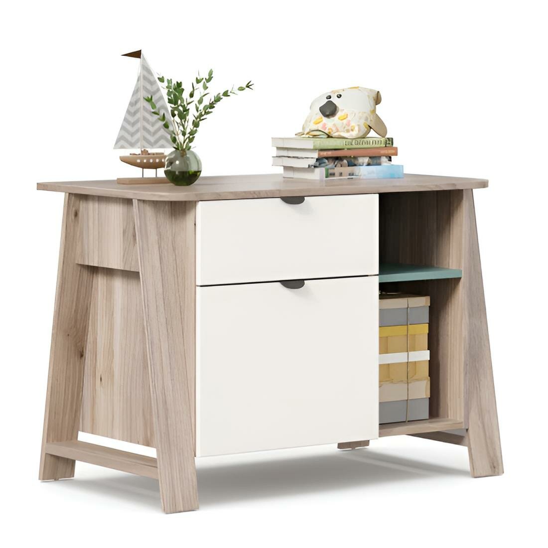 Тумба для стола Нео, 86.5 х 50 см, Дуб Маувелла/Белый/Сумеречный голубой