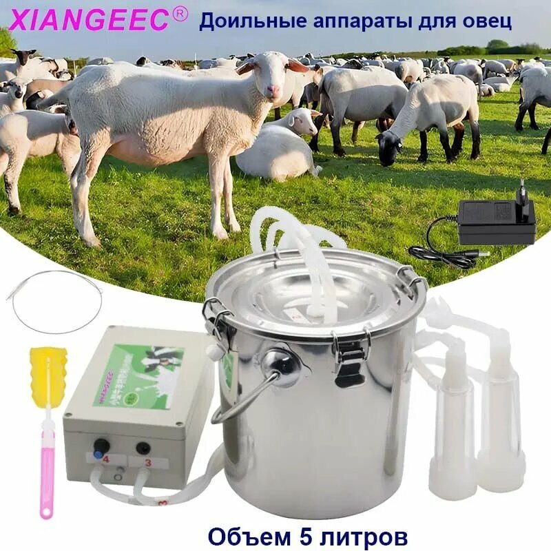 Доильный аппарат для коз Портативный пульсационный вакуумный насос с ведром из нержавеющей стали (5 литров)