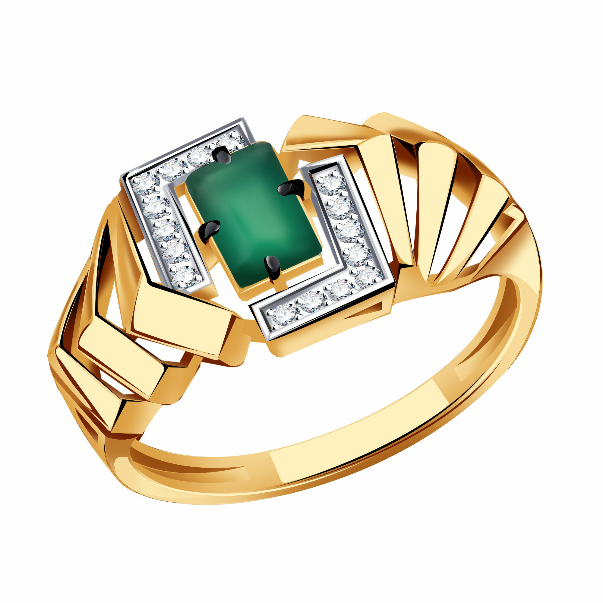 Кольцо, красное золото, 585 проба, фианит, агат