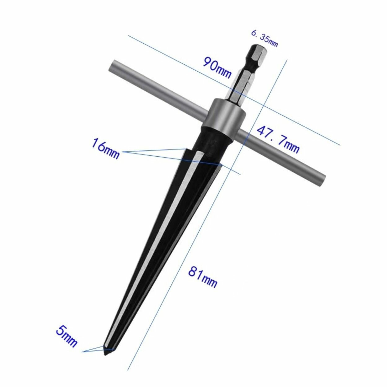 Конусная развертка для металла и дерева 5-16 мм с шестигранным хвостовиком 6.35 мм, универсальный инструмент для расширения и сглаживания отверстий