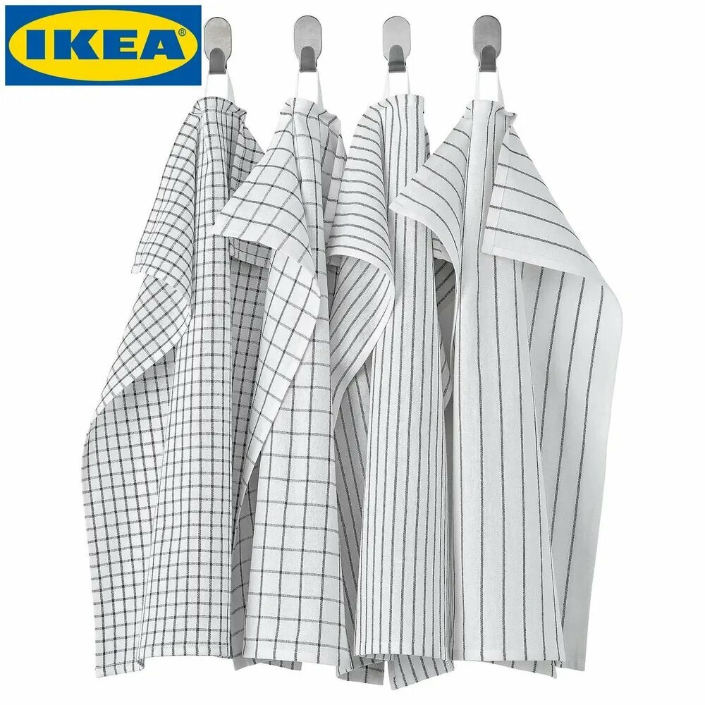 Полотенца кухонные ikea 45x60, 100 % хлопок, в клетку/в полоску, 4 шт