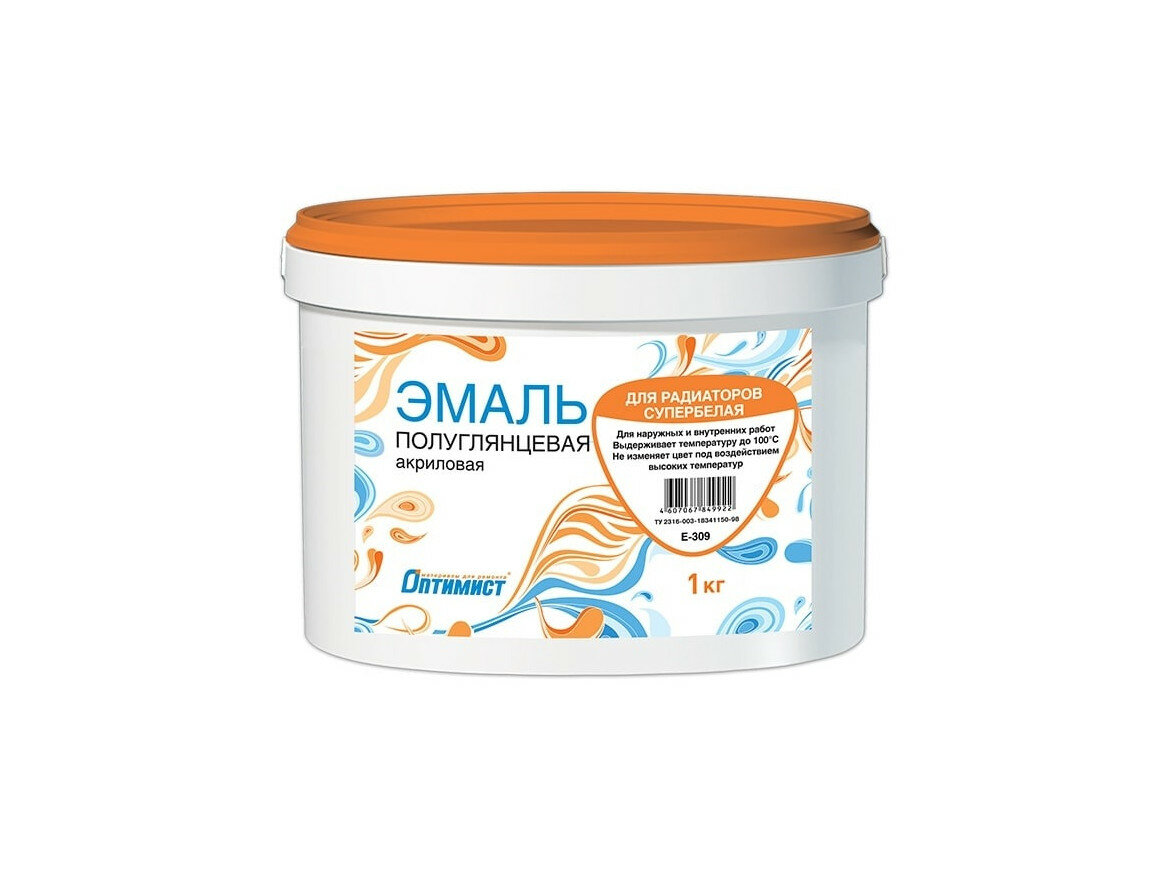 Эмаль Оптимист Е309, для радиаторов, без запаха, пожаровзрывобезопасная, 1кг