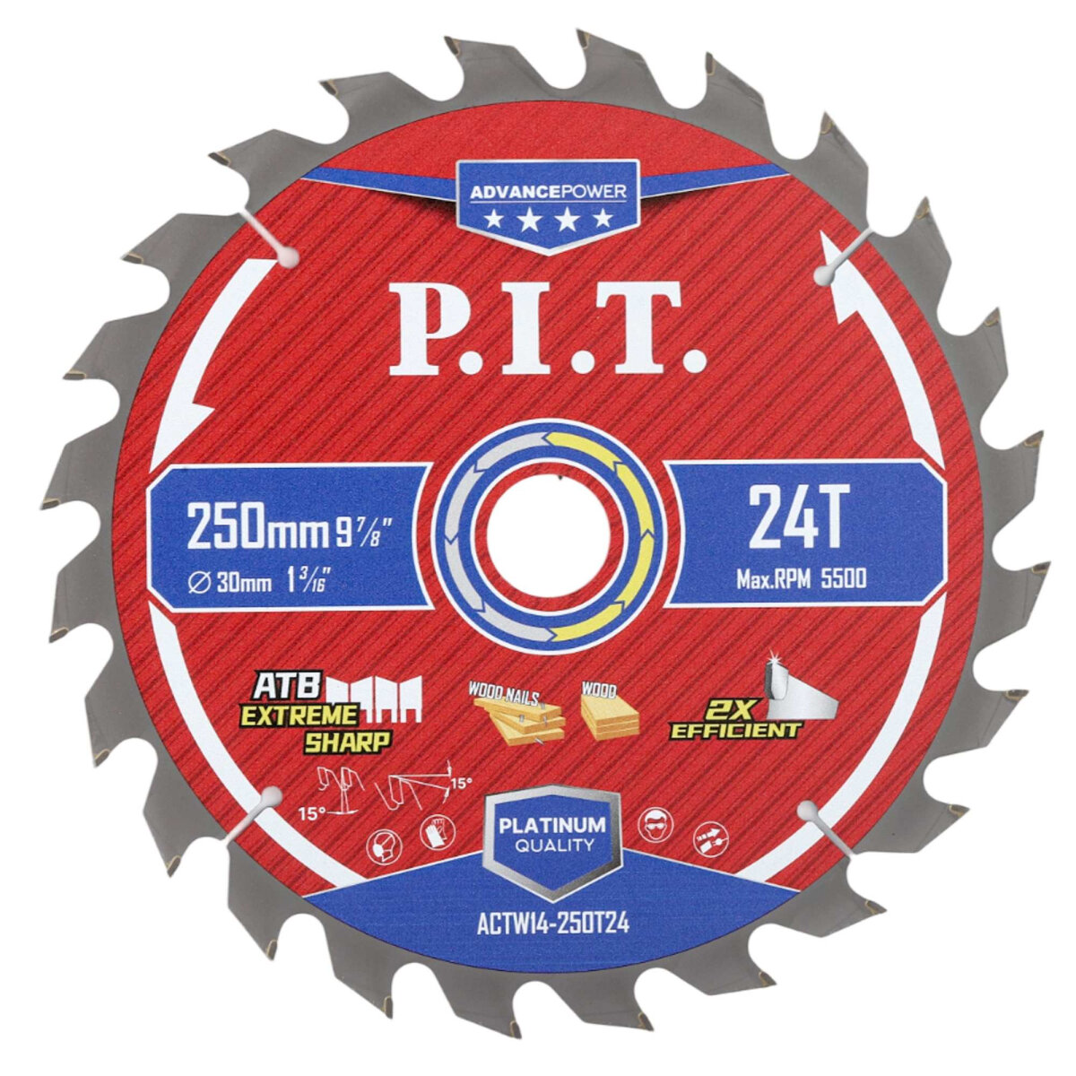 Диск пильный по дереву ADVANCE 250x30x2,2 мм 24T P.I.T. ACTW14-250T24