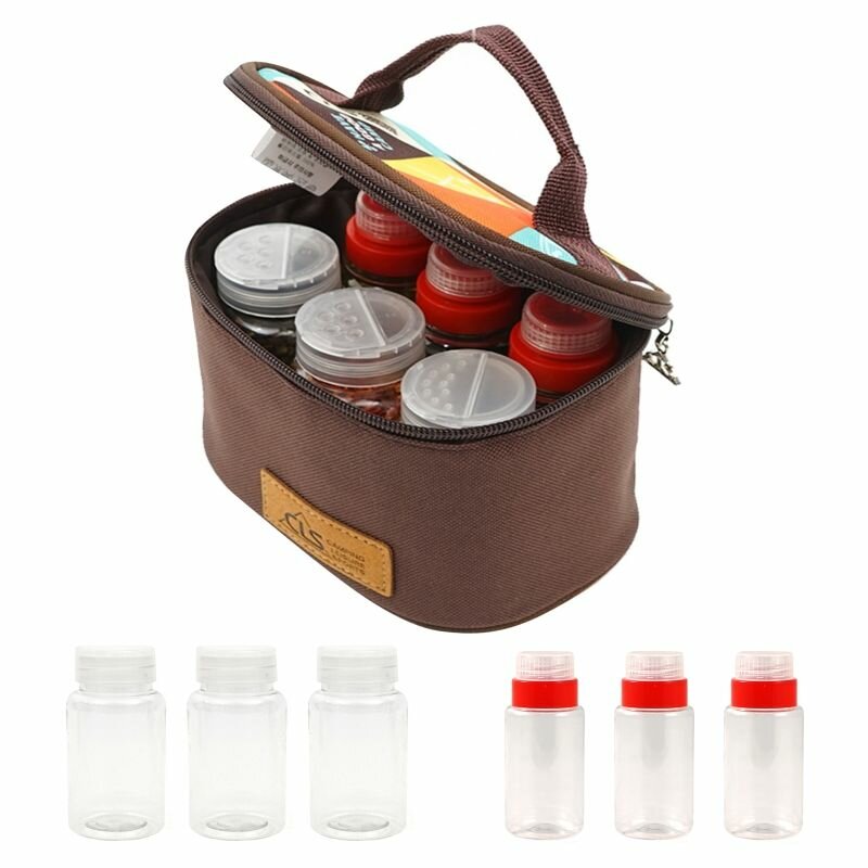 Портативный дозатор для приправ, шейкер специй, набор из 6 предметов с вращающимися крышками и дорожной сумкой, банка, солонка перечница