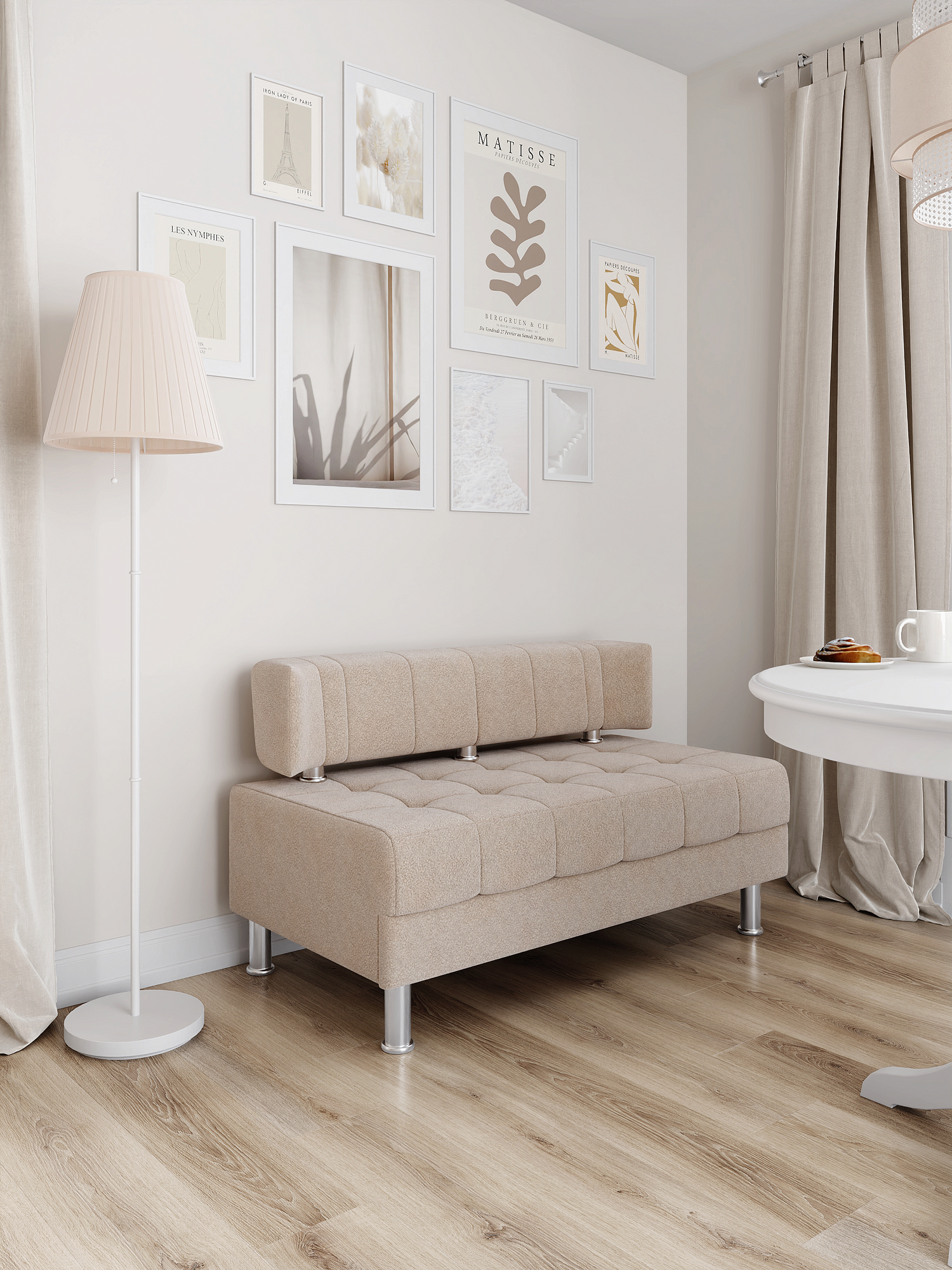 Диван прямой прага 130х67х77 см, нераскладной, диван на кухню, офисный, кухонный, мини, бежевый букле