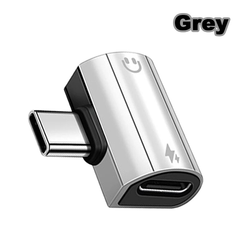2 в 1 USB Type C на разъем 3,5 мм AUX Аудио адаптер для наушников Тип-C Зарядное устройство 30 Вт Адаптер для Samsung iPhone 15 Xiaomi Huawei 2 in 1 Grey