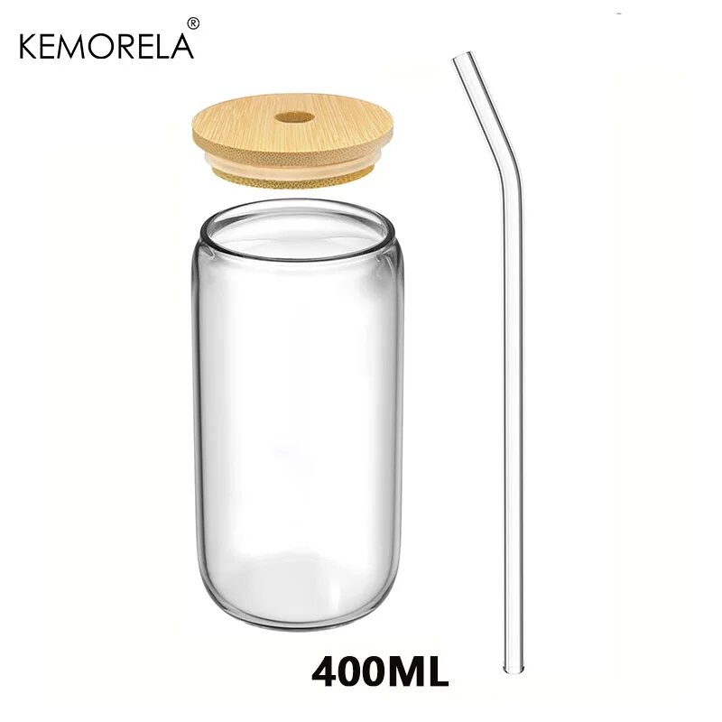 Стеклянная банка KEMORELA 400 мл с крышкой и трубочкой, Цвет: 1PCS