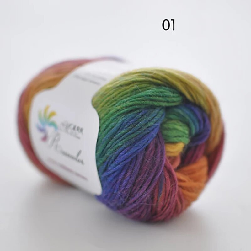 Радужная пряжа шерстяная N01, 50г