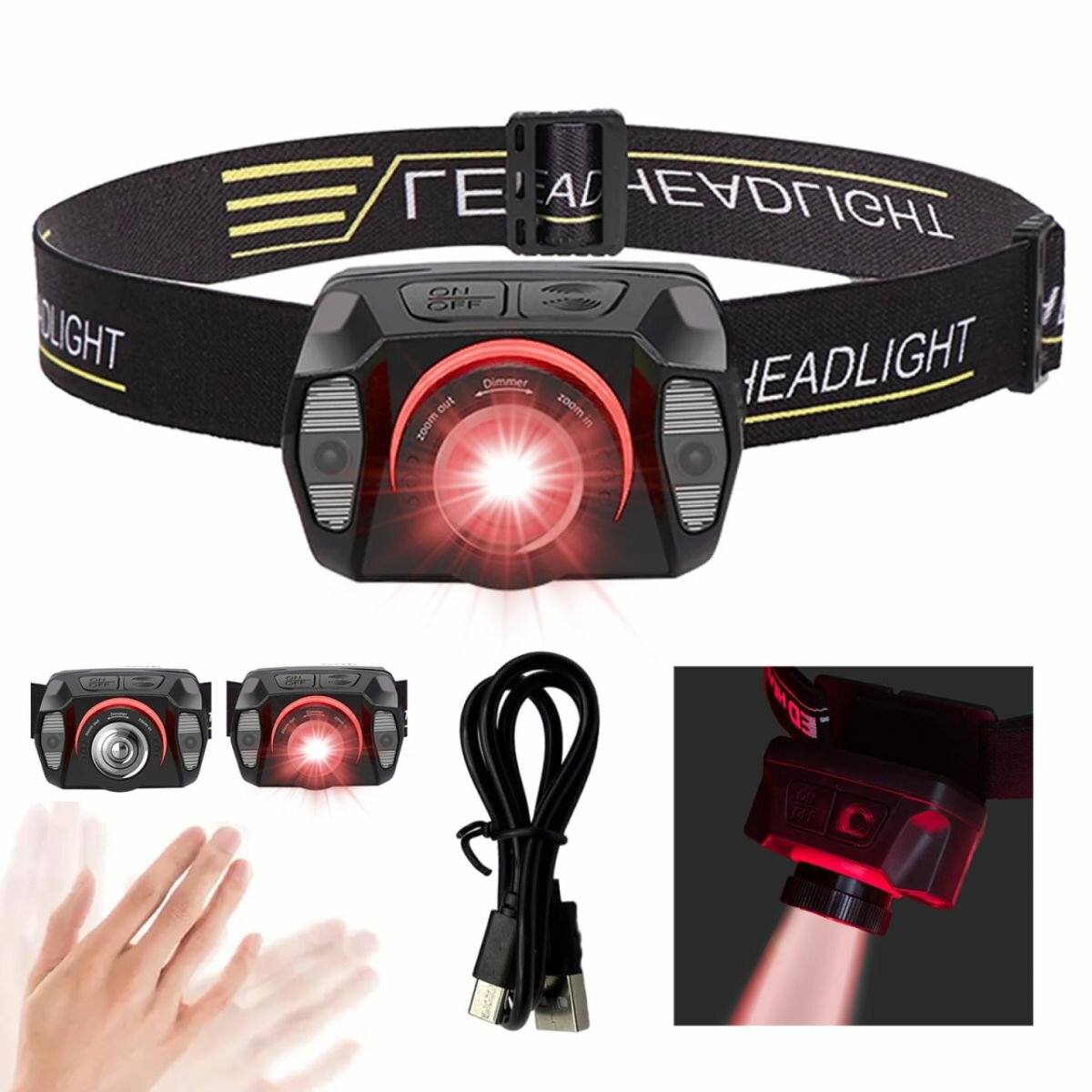 Фонарь налобный с датчиком движения (Зеленые светодиоды)