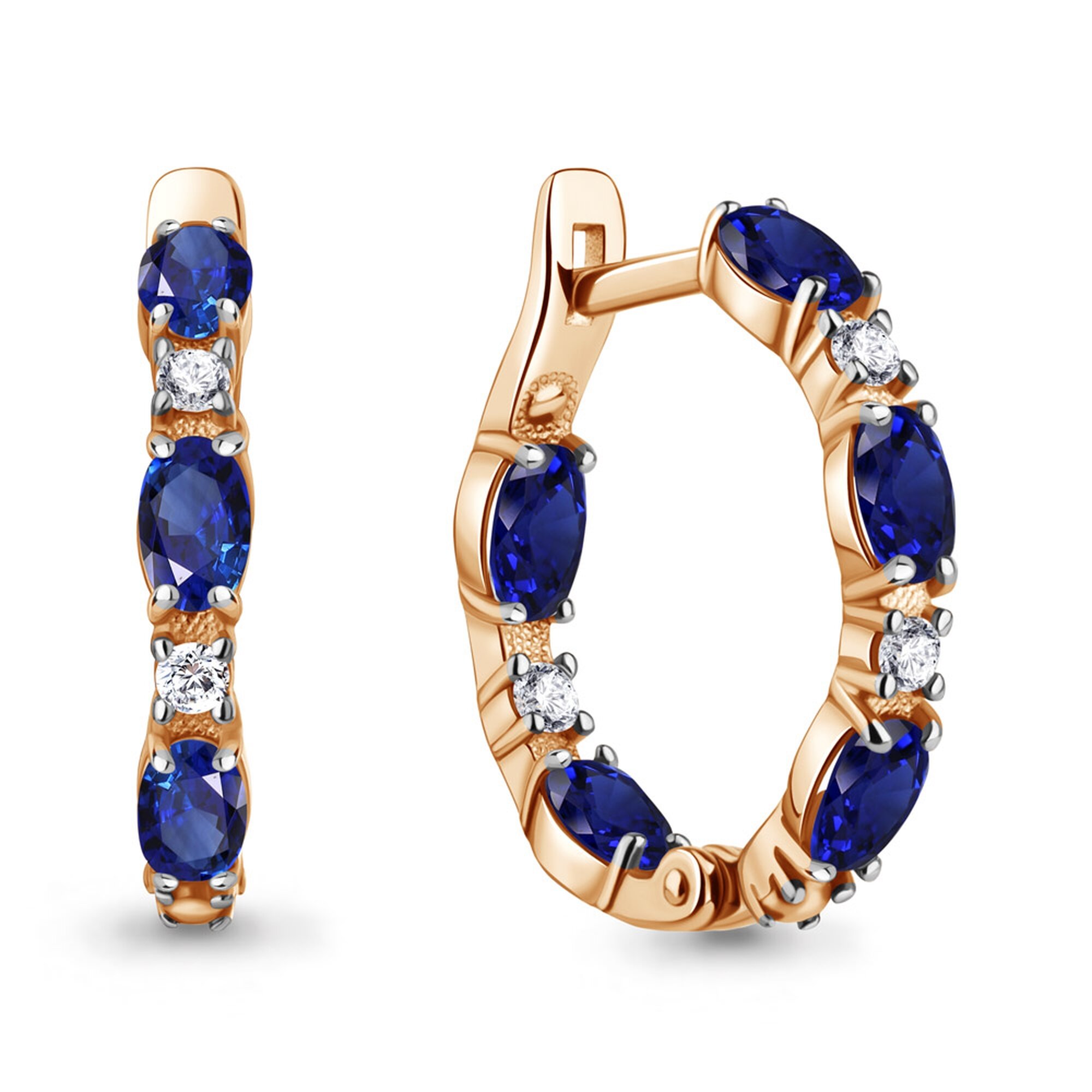 Серьги конго, серебро, 925 проба, золочение, фианит, сапфир синтетический