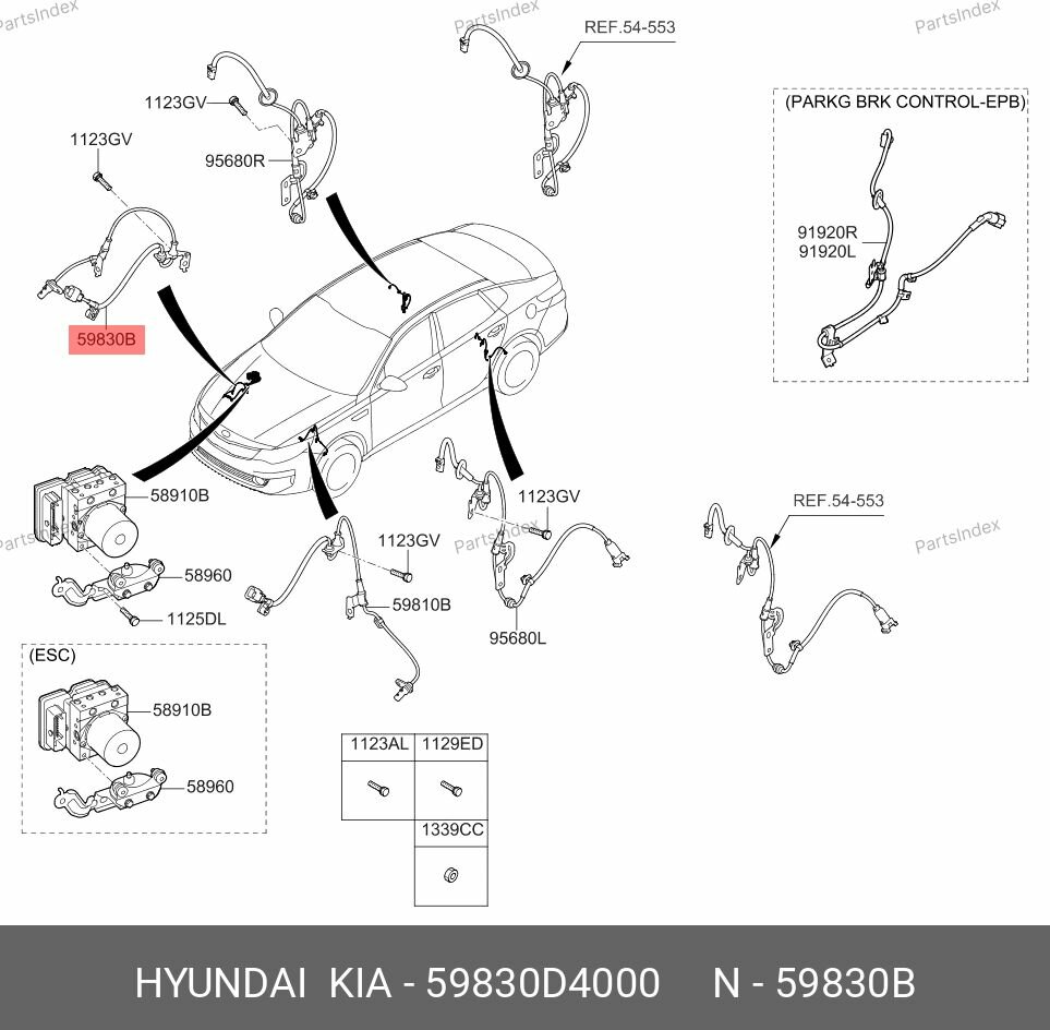 Датчик ABS передний правый, HYUNDAI/KIA/MOBIS 59830D4000