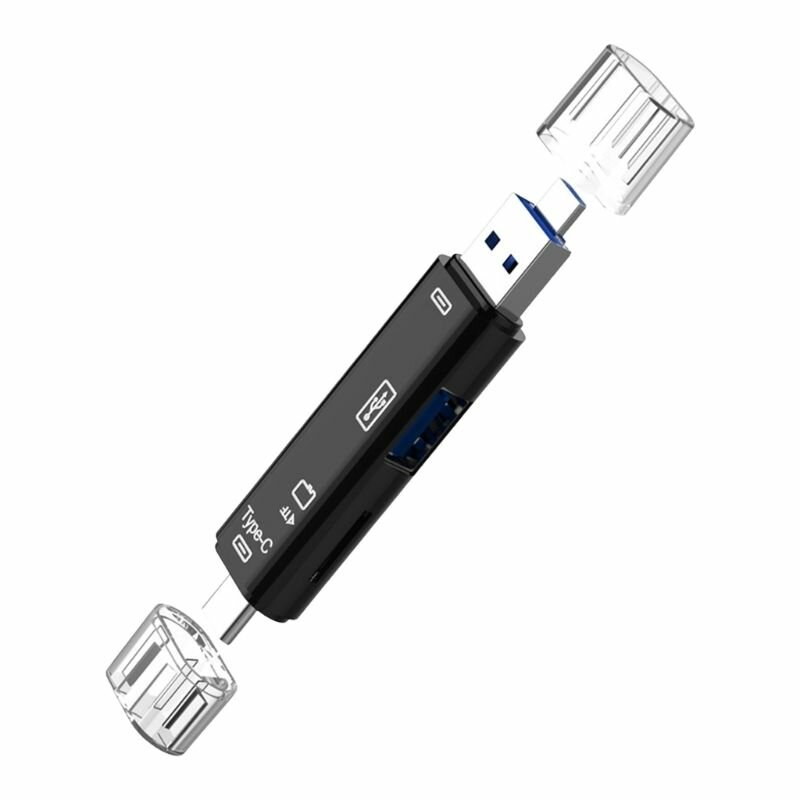 (1 шт.) Многофункциональный картридер 5-в-1 USB 3.0 Type-C, для Android OTG - черный