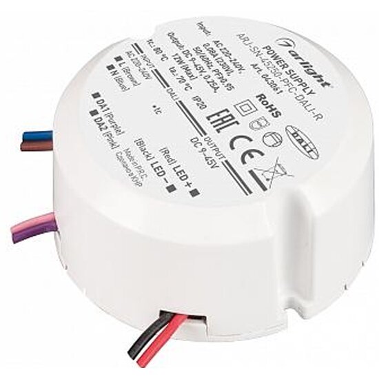 Блок питания Arlight ARJ-SN-45250-PFC-DALI-R 12W, 9-45V, 0.25A , IP20 Пластик