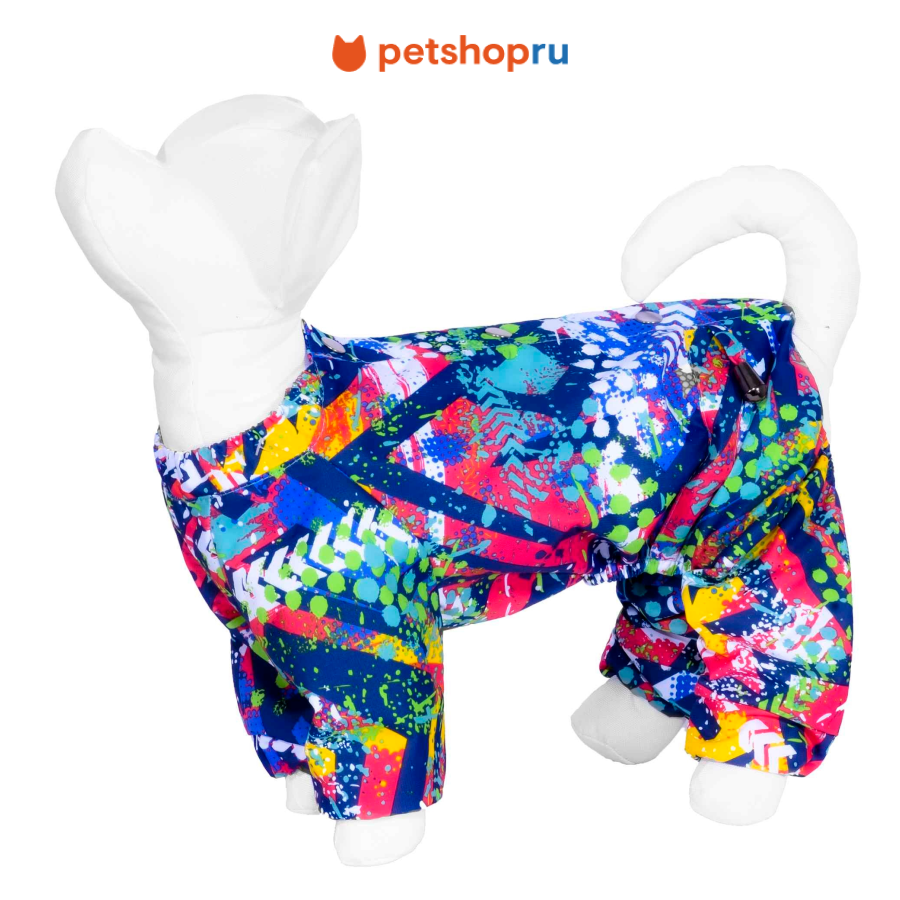 Yami-Yami одежда Дождевик для собаки с рисунком «Абстракция», синий, размер S, спинка 26.5 см