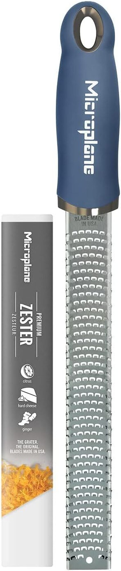 Терка Microplane Zester для цитрусовых, твердых сыров, имбиря, шоколада, с лезвиями из нержавеющей стали, синий, 46223E