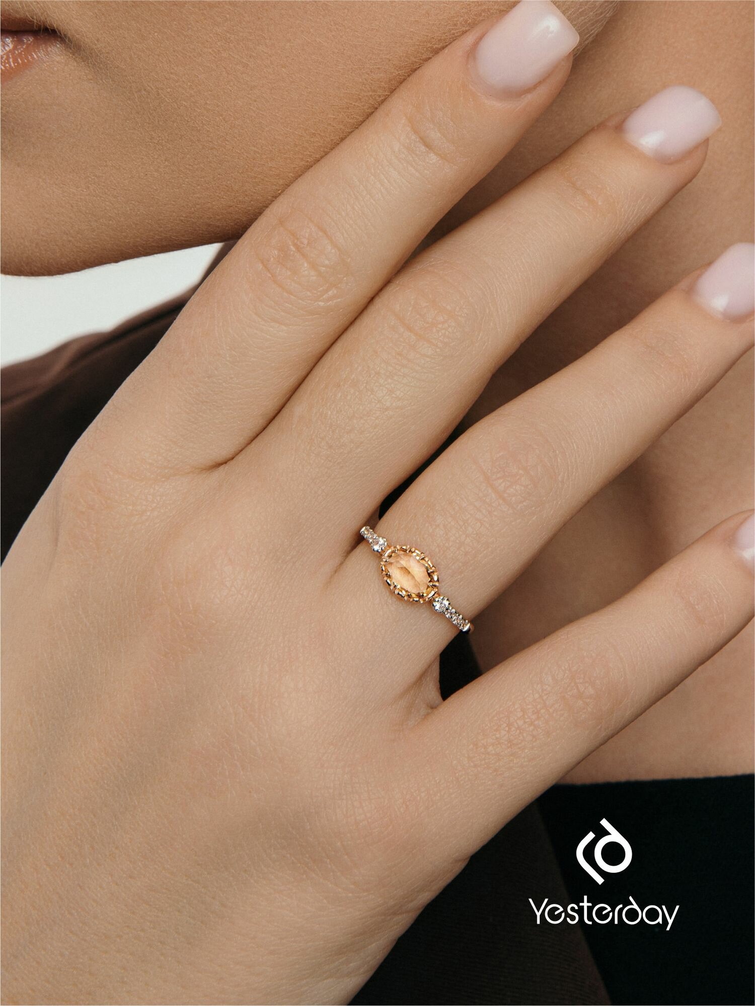 Кольцо, красное золото, 585 проба, цитрин, фианит