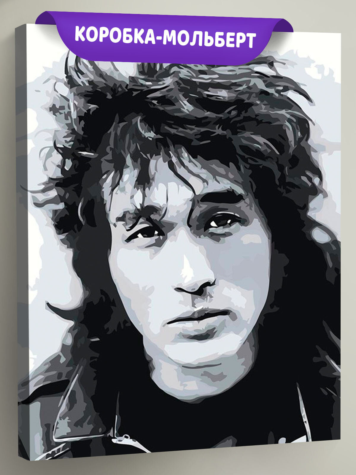 Картина по номерам на холсте с подрамником "Группа Кино: Виктор Цой портрет чб" Раскраска 40x50 см, Музыканты