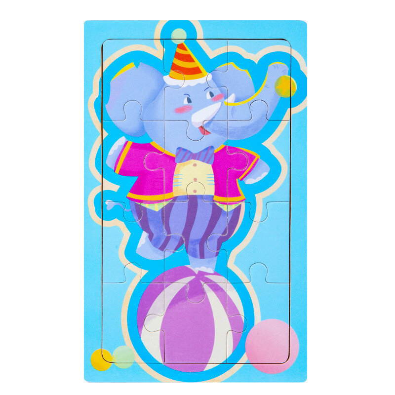 Kids wooden animal puzzle with bright colors for cognitive and motor skills