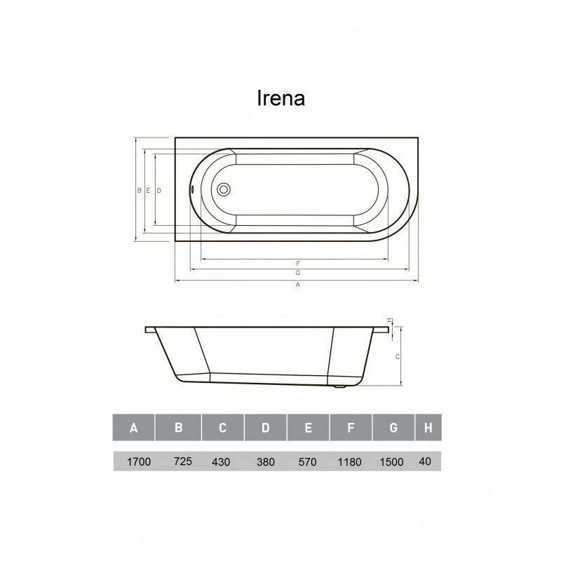 Ванна акриловая левосторонняя Vayer Irena Гл000026131, 170х72 Гл000026131