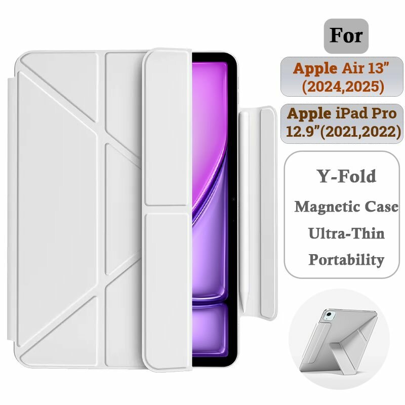 Чехол для планшета iPad Air 13" (M2 2024, M3 2025) и iPad Pro 12.9" (2021-2022), Y-образный трехскладной магнитный чехол