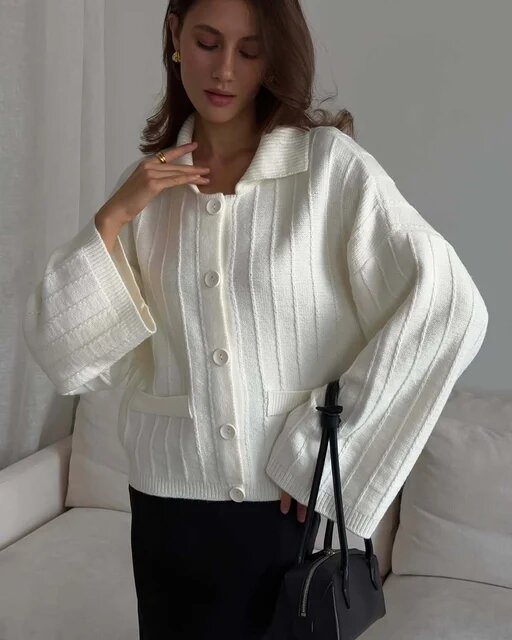 Элегантный женский свитер с длинным рукавом, новинка 2025 года, однобортный женский повседневный кардиган из мягкого кашемирового трикотажа, серый цвет