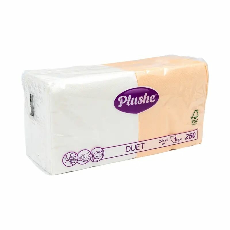 Салфетки бумажные, для личной гигиены и сервировки стола, однослойные, 250 салфеток, 24х24 см,100% первичная целлюлоза.