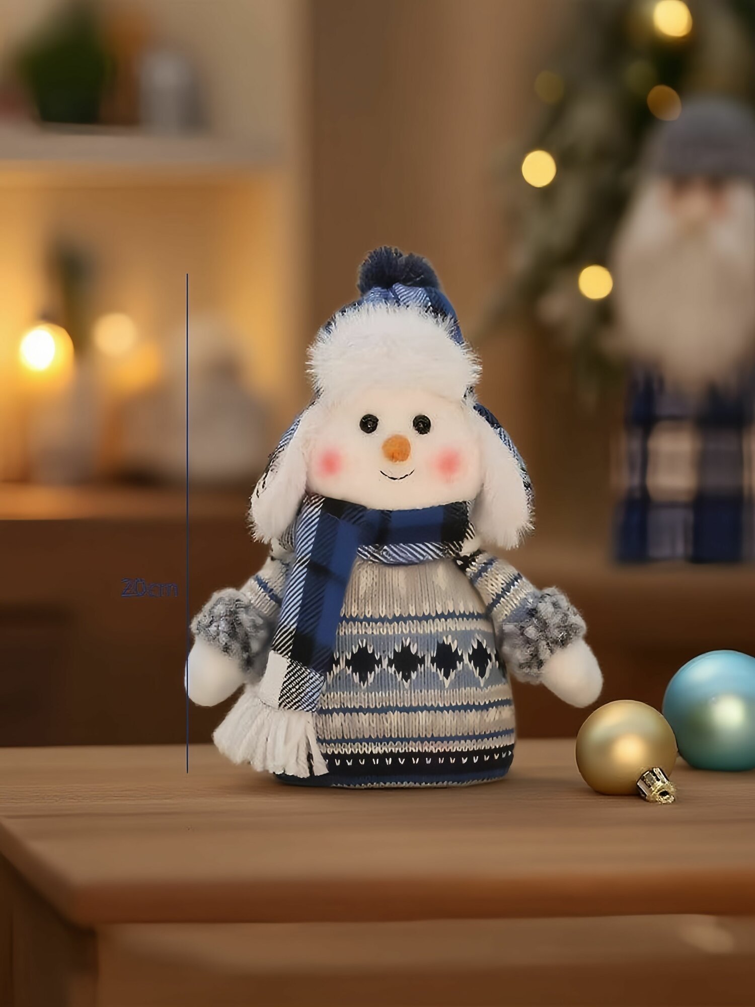 Игрушка под елку, Мягкая игрушка, Снеговик, снеговик, высота 20см, длина 28 см