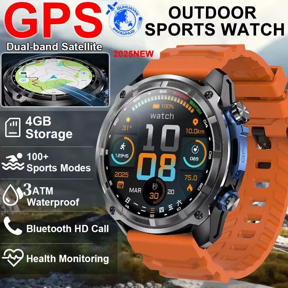 Умные часы JITE DTG1 ABC, GPS, AMOLED, сенсорные, 1.43", металл, стекло, оранжевые