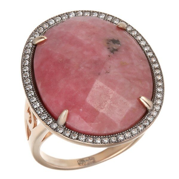 Кольцо, серебро, 925 проба, родонит, фианит