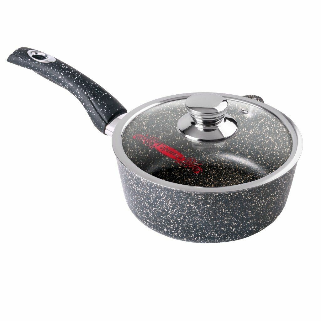 Ковш алюминий, антипригарное покрытие, 2 л, с крышкой, пластиковая ручка, съемная ручка, Горница, Гранит, кш2013аг