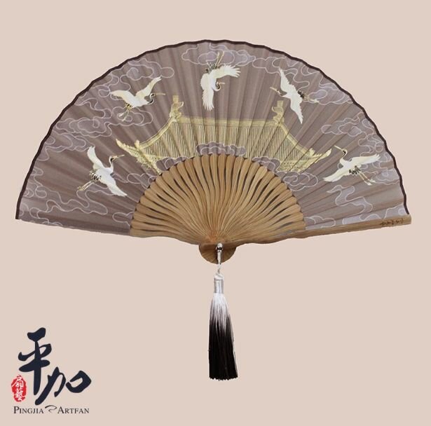 Складной веер из шелка-журавля