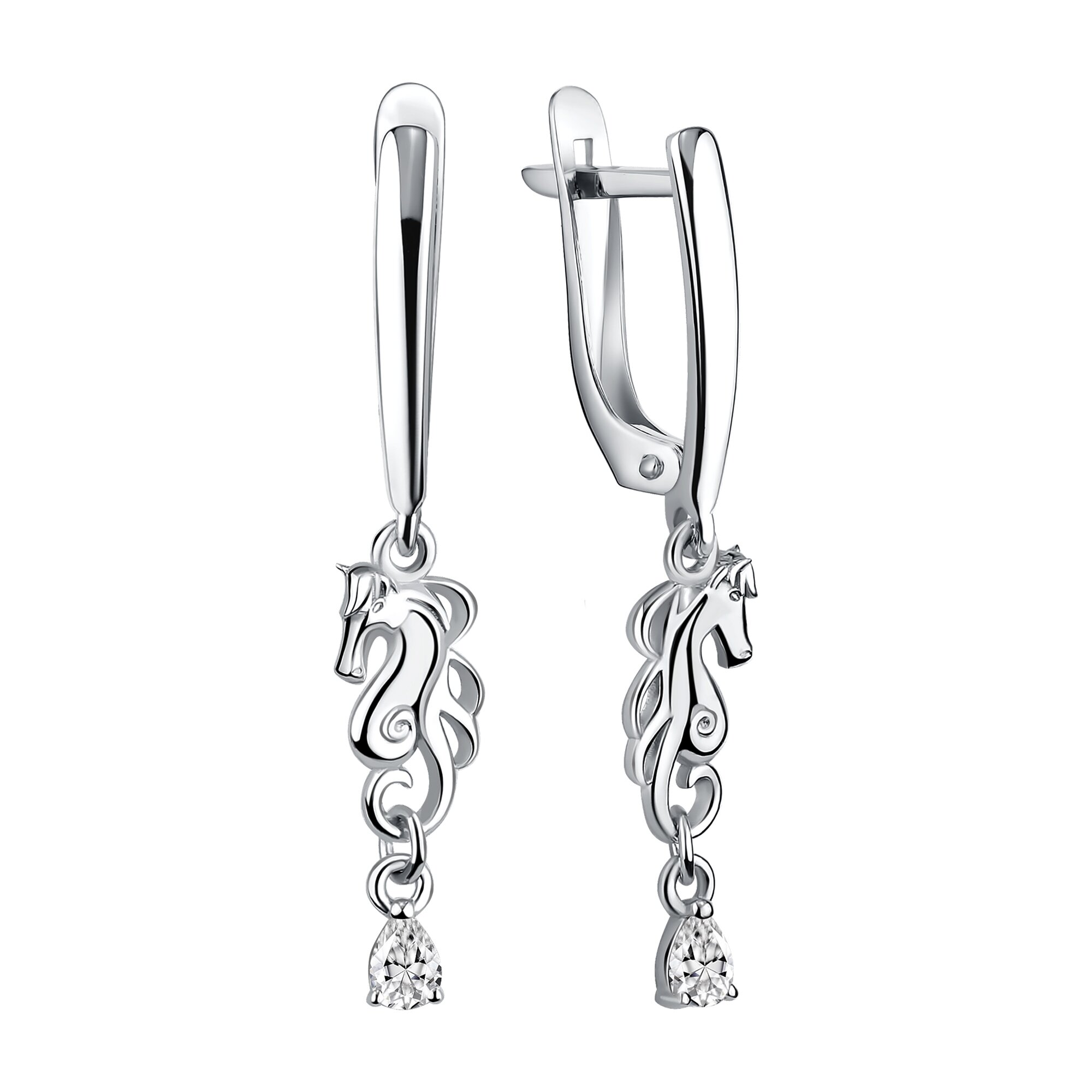 Серьги, серебро, 925 проба, родирование, фианит