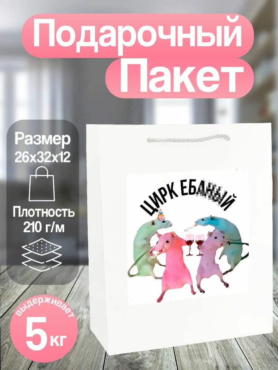 Пакет подарочный большой белый мем, упаковка для подарка, 26х31 см