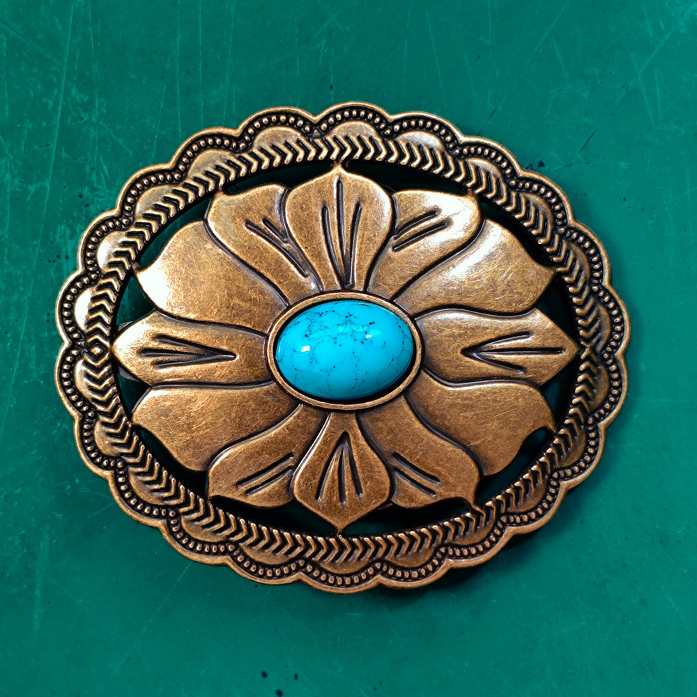 Пряжка декоративная для ремня с бирюзовый цветочный узор бляха на ремень женский 40мм