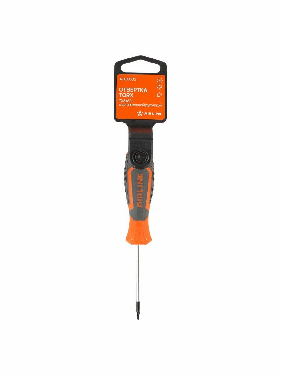 Отвертка TORX TX6x60 мм, магнитный наконечник, пластиковый подвес, для автосервиса, ремонта электроники, инструмент AIRLINE ATBX002