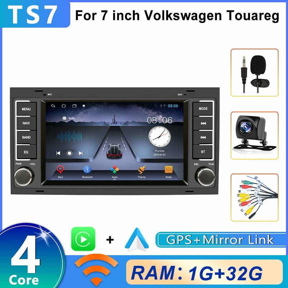 Магнитола для Volkswagen Touareg 2004-2011 Андроид Carplay Android Auto FM навигатор Wi-Fi IPS сенсорный экран 7 дюймов