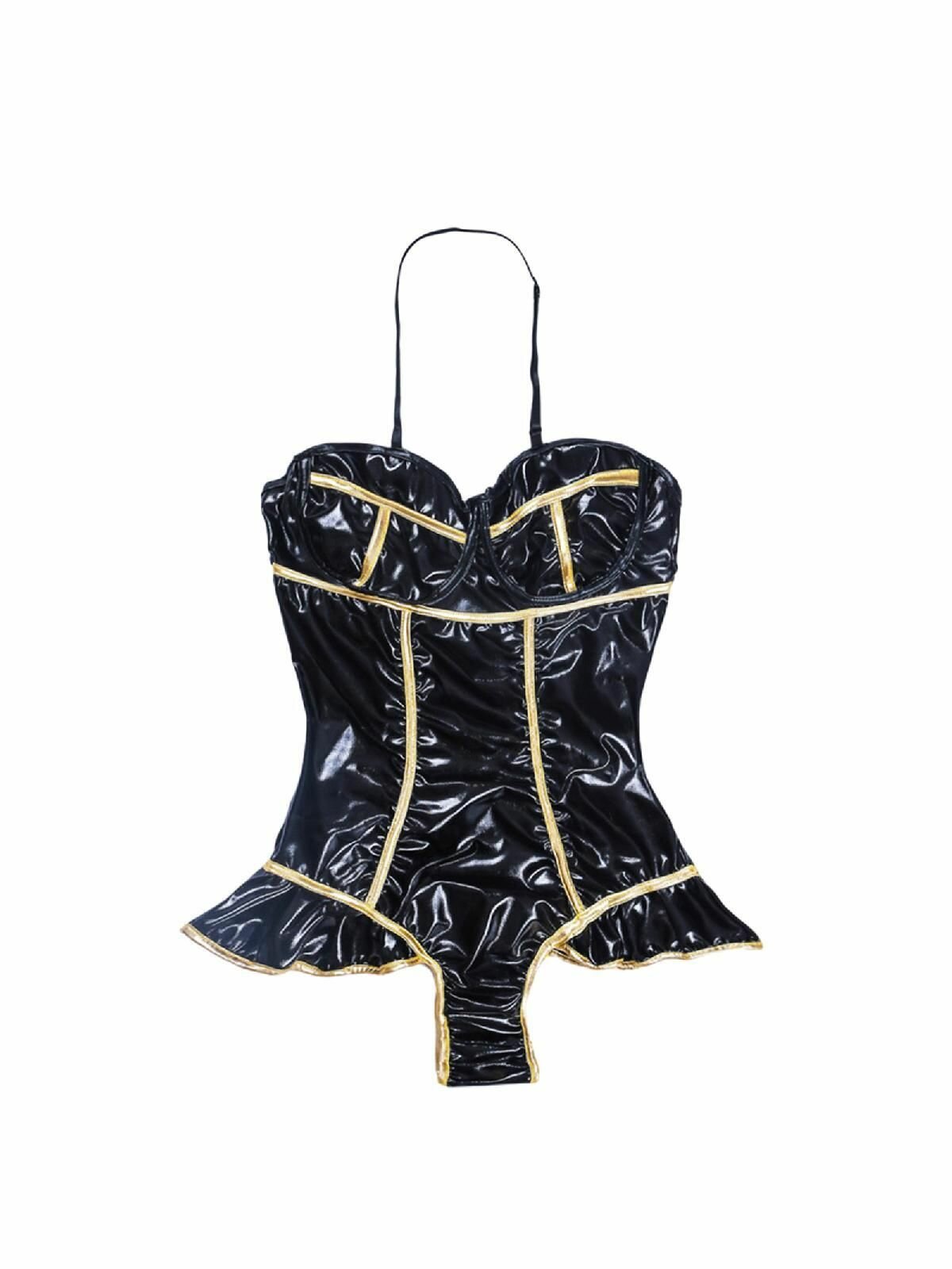 Сексуальное боди из латекса, Черный - L