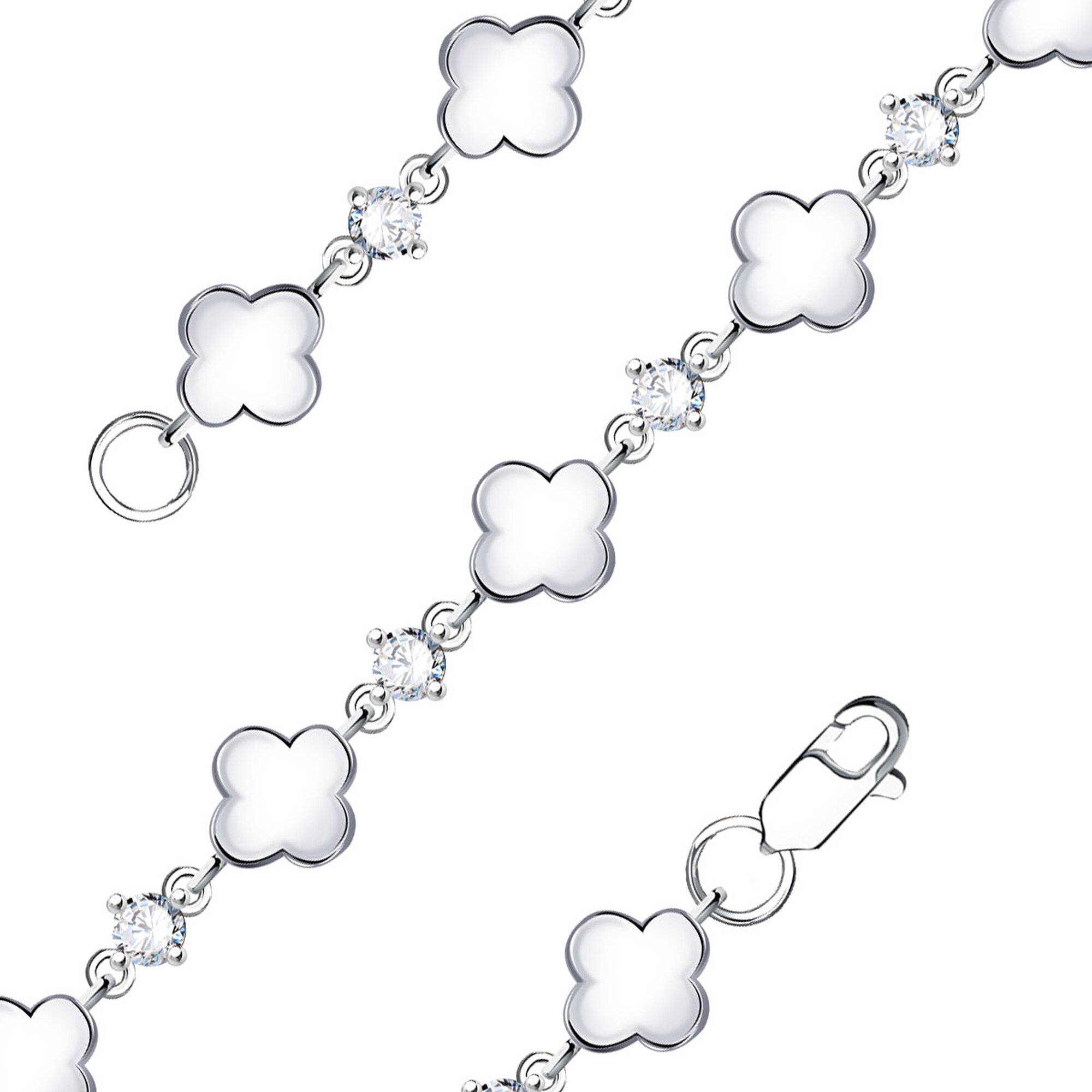 Глидерный браслет, серебро, 925 проба, родирование, фианит