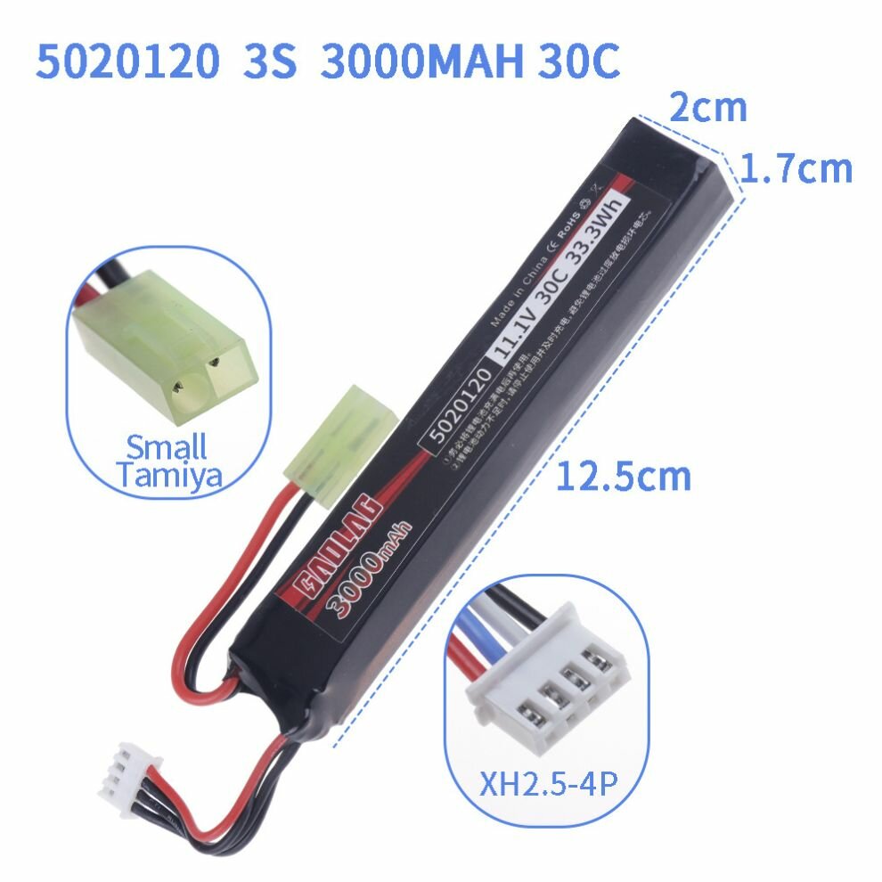 Аккумулятор GADLAG Li-Po 11.1V для орбиз пистолетов и автоматов 4х пиновый, 3000mah, 12.5см, Tamiya/XH-4P